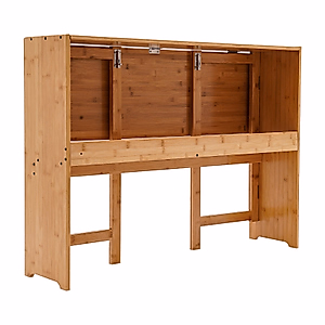 TrueyEssence Folding Desk, Small Computer Table with Bookshelf Writing Desk Laptop Desk Vanity Table Bamboo Workstation for Home Office Wood Color