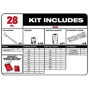 3/8" 28 Pc Ratchet & Socket Set with PACKOUT™ Organizer