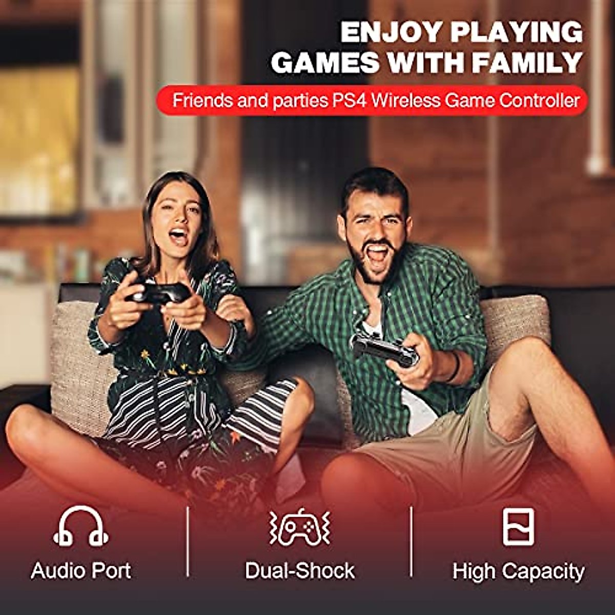 VidPPluing Wireless Controller for PS4/Pro/Slim Consoles, Game Remote Controller with 6-Axis Motion Sensor/Audio Function/Charging Cable-Red