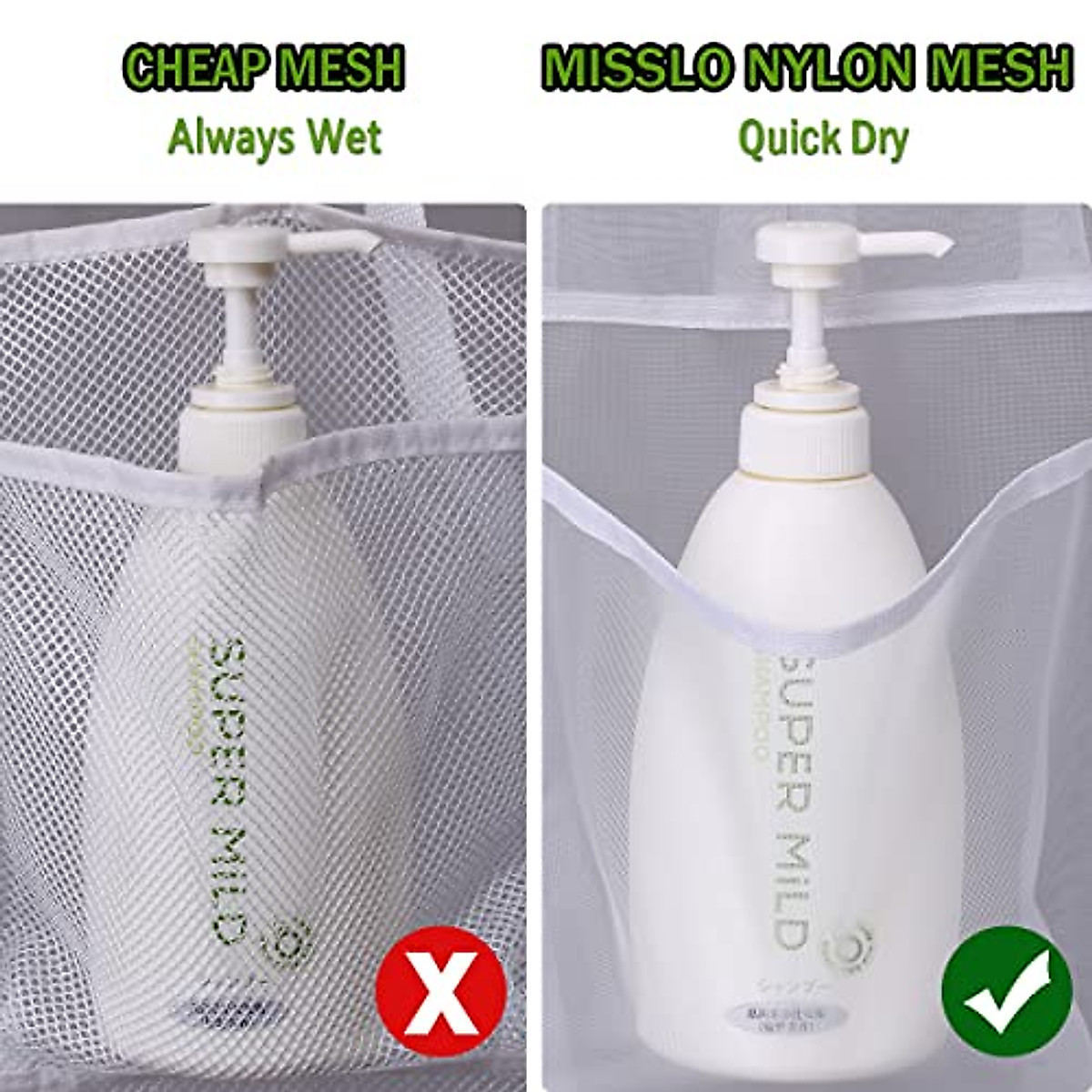 MISSLO Mesh Shower Organizer Hanging 15 Pockets Over the Door Bathroom Storage + 8 Pockets Mesh Shower Organizer