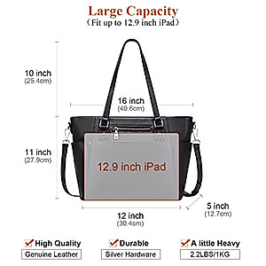 Over Earth Women Leather Handbags Genuine Leather Tote Shoulder Bag with Multi Pockets(O105E UG Black)