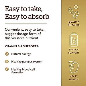 Solgar Vitamin B12 1000 mcg, 100 Nuggets - Energy Production, Red Blood Cells - Healthy Nervous System - Promotes Cardiovascular Health - Vitamin B - Non-GMO, Gluten Free, Kosher - 100 Servings