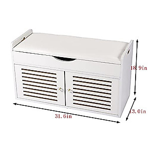 JCONMCN Wooden Shoe Cabinet 2 Doors Shelf Bench Shoes Storage Organiser 8-Pairs Rack Cupboard White 31.6'' x 13'' 18.9'' (Cabinet-2022420)