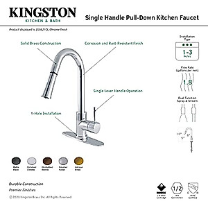 Kingston Brass LS8628DL Concord Pull-Down Sprayer Kitchen Faucet, 8-5/16" in Spout Reach, Brushed Nickel