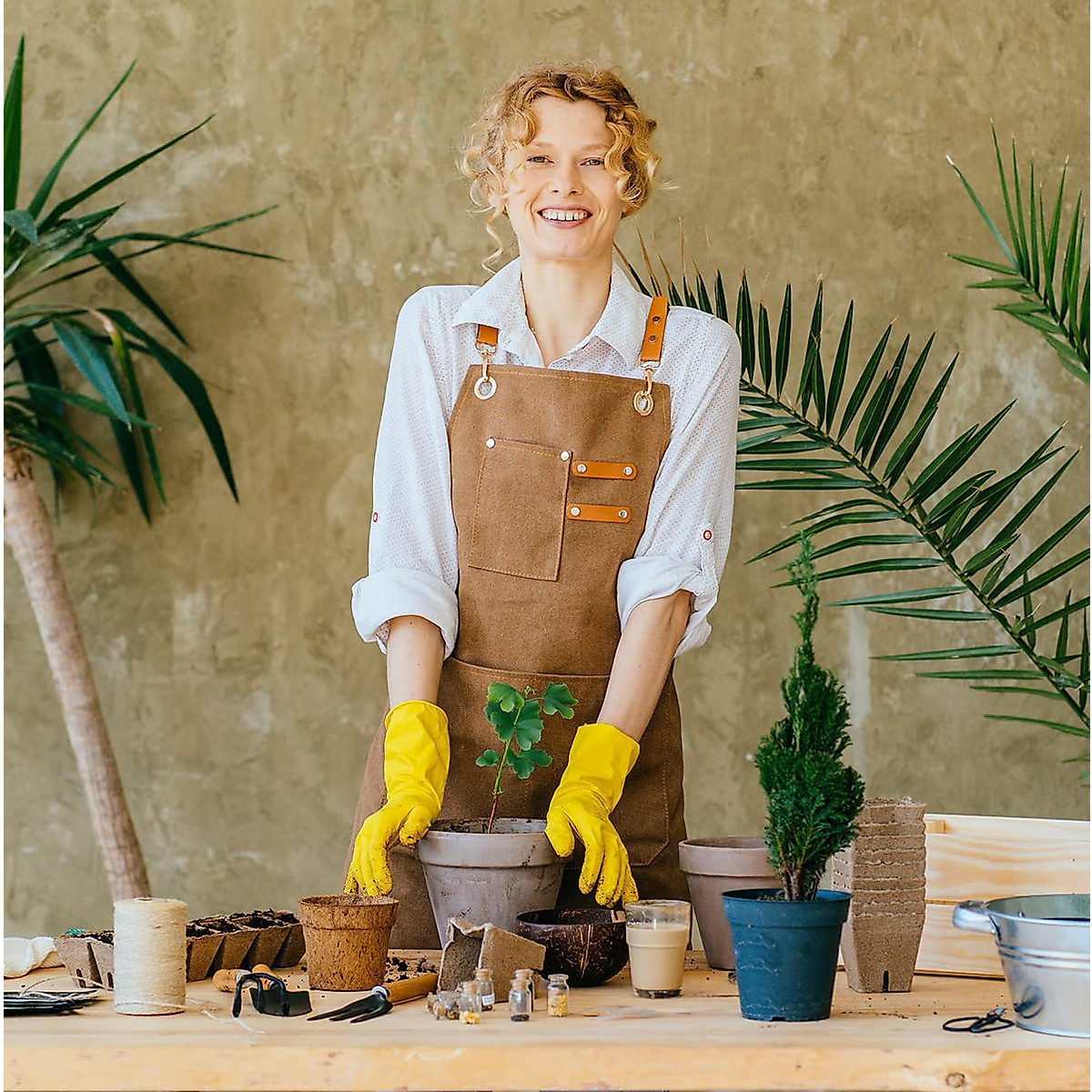 NOBONDO Canvas Apron with Pockets for Men and Women - Cross Back Kitchen Apron with Crossbody Support, Shop Utility Bib for Work, Chef Cooking, Baking, Hair Stylist, Barista, Bartender, BBQ