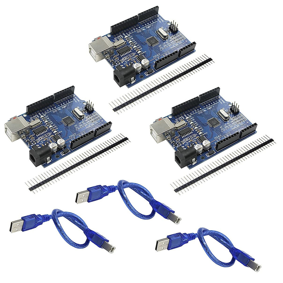 KeeYees 3 Set Microcontroller Development Board for Arduino IDE with USB Cable and 2.54mm Straight Pin Header + 3pcs 40Pin 20cm Female Male Jumper Wires
