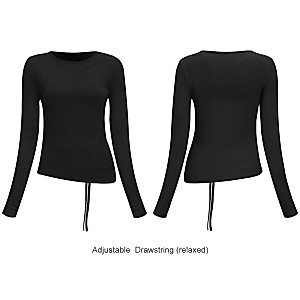 Yoga Tops Long Sleeve for Women Fitted Side Ruched (Black,M)