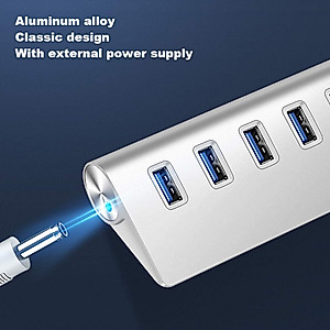 USB Hub, USB3.0 Splitter Docking Station with 7 Port for PC, Laptop, Keyboard, Mouse, Hard Disk Drive, Plug and Play