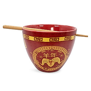 Boom Trendz Year Of The Sheep Chinese Zodiac Ceramic Dinnerware Set Includes 16 Ounce Ramen Noodle Bowl and Red One Size