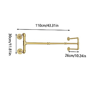 Bathrena Wall Mounted Clothes Rack Industrial Pipe Wall Mounted Garment Rack Clothes Storage Hanging Rack Heavy Duty Detachable Multi-Purpose Hanging Rod for Closet Storage (Gold-14.56*5.51in)