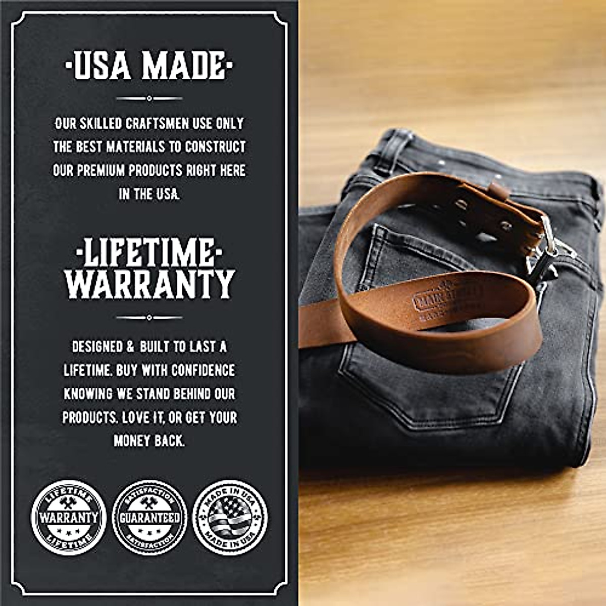 Double Down Leather Belt | Made in USA | Brown Leather Belt for Men | Two Prong Mens Work Belt | Size 36