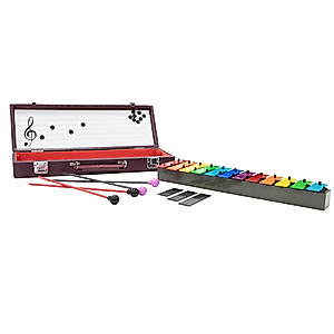 Basic Beat BB12B 12-Note Glockenspiel Kit - Colored Bells, Hard-Shell Case with Magnetic Staff Board, 12 Magnets, Extra F# & Bb Bars, and Dual Mallets Included