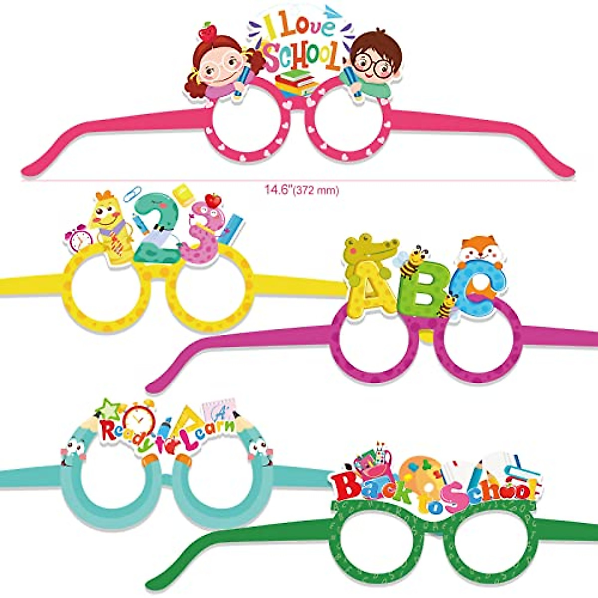 HOWAF 27 pcs Back to School Party Glasses Photo Booth Props, First Day of School Paper Glasses for Kindergarten Preschooler Photo Booth Props Party Decorations Supplies, Back to School Selfie Party Photo Booth Props Supplies