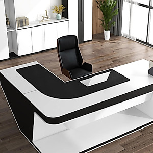 CENNBIE Dual Sided L Shaped Desk Pad,‎‎35.5x43.3x13 inches Corner Leather Desk Pad,l Shaped Desk Gaming mat,Waterproof l Shaped Leather Mouse pad,Home Office Accessories Corner Desk Mat(Black)