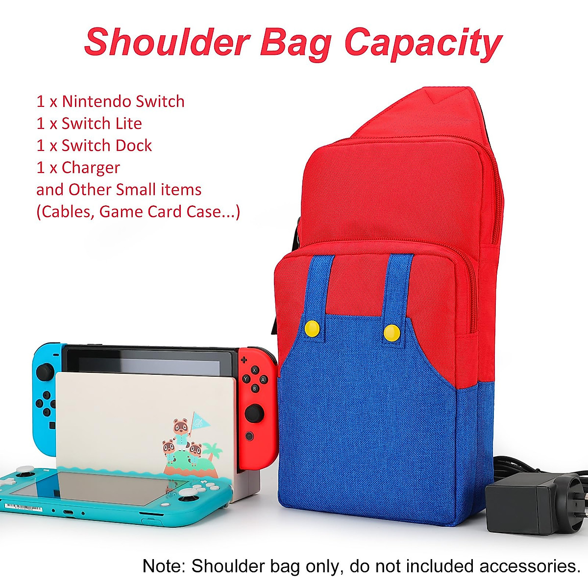 Owngen Cute Travel Bag for Nintendo Switch/Lite/OLED, Portable Small Sling Crossbody Shoulder Carrying Storage Backpack for NS Consolo, Charging Dock, Joy-Cons, Accessories for Men, Women