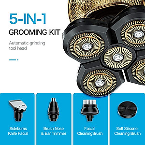 Head Shavers for Bald Men-Flowind Electric Razor for Men with LED Display, Faster-Charging 5D Floating Waterproof Mens Shaver with Hair Clippers,Nose Hair Trimmer Gold…