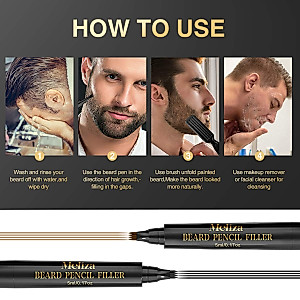 Beard Pencil Filler,Meliza Beard Pen,Waterproof Proof & Sweat Proof,Beard Pencil Filler for Men Long Lasting Coverage Natural Finish Beard Pencil (Black)