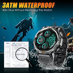 EIGIIS Military Smart Watch for Men Tactical Rugged with Bluetooth Call Flashlight 1.45'' Big Screen Fitness Tracker Heart Rate Sleep Monitor Waterproof Sports Smartwatch iPhone Android Black