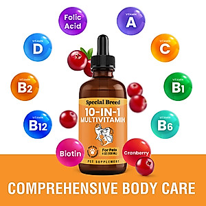 10-in-1 Liquid Multivitamin for Dogs and Cats, 4 Ounce Multi Vitamin Supplement, Vitamin for Dogs, Vitamins for Cats, with Glucosamine & Cranberry, 4 oz