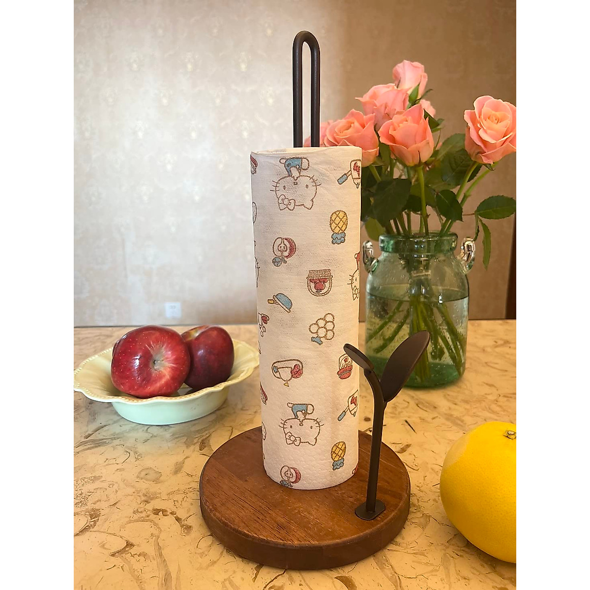 Wood Paper Towel Holder Countertop, Paper Towel Holder Stand, Easy One-Handed Tear Paper Roll Holder, Kitchen Dining Table Home Decor, for Both Standard and Jumbo-Sized Paper Towel Rolls