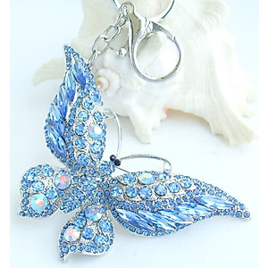 Sindary Pretty Butterfly Keychain Pendant Austrian Crystal K4538 (Silver-Tone Blue)