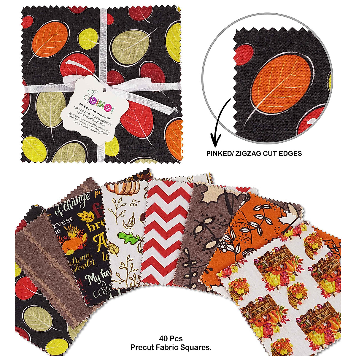 Soimoi Precut 10-inch Autumn Fall Theme Prints Cotton Fabric Bundle Quilting Squares Charm Pack DIY Patchwork Sewing Craft- Multicolor