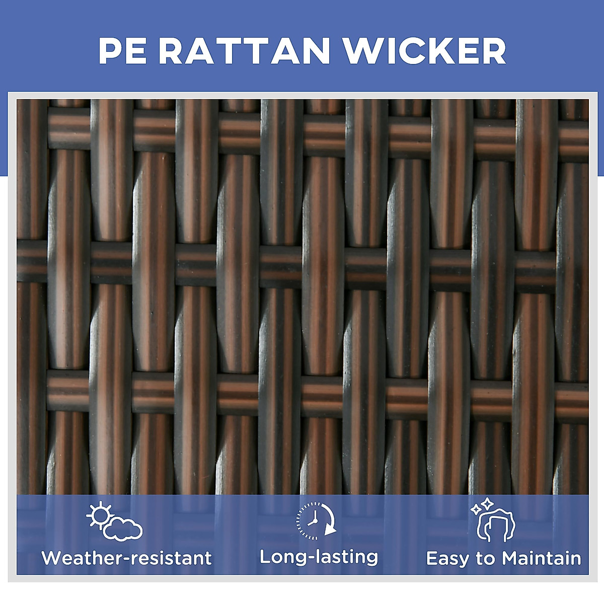 Outsunny Wicker Outdoor Chaise Lounge Set of 2, 5-Level Adjustable Backrest PE Rattan Pool Lounge Chair with Wheels, Cushion & Headrest, Brown and Dark Blue