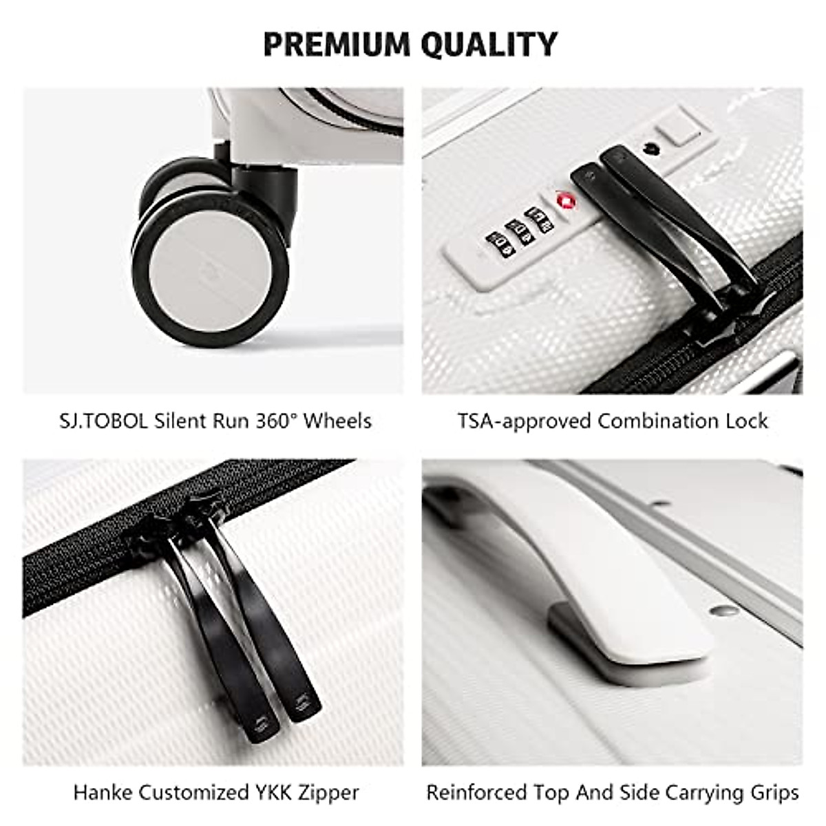 Hanke Lightweight Hardside Luggage 8 Spinner Silent Wheels Travel Suitcase, Off White, Carry-On 20-Inch