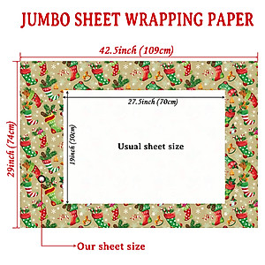 ZINTBIAL Christmas Wrapping Paper for Kids Boys Girls Baby Men Women - Wrapping Paper Christmas Bundle Include White Santa, Green Stockings, Red Truck and Woodland - 29 x 42 Inches per Sheet (4 Jumbo Sheets) - Recyclable, Easy to Store,Not Rolled