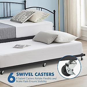 IDEALHOUSE Twin Daybed with Trundle, Metal Twin Size Daybed with Pullout Trundle 6 Casters, Steel Slat Support Sofa Bed for Living Room, Bedroom, Guest Room, No Box Spring Needed, Black