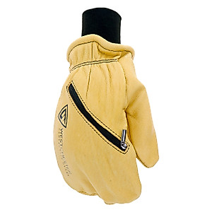 West Chester Pre-Lined Full Leather Chopper Mitten, Pigskin Leather, Cold Weather Glove, Tan, Large, (97865/L)