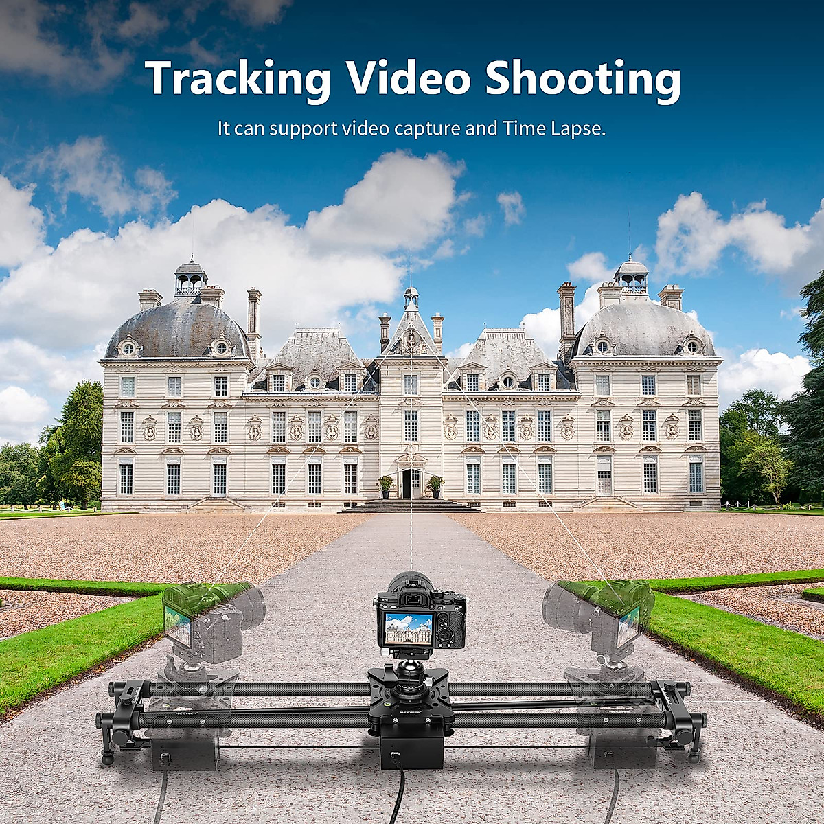 NEEWER Motorized Camera Slider, 31.5"/80cm Carbon Fiber Dolly Rail Slider with Remote Control, Support Video Mode, Time Lapse Photography, Horizontal, Tracking and 120° Panoramic Shooting (VS-80CC)