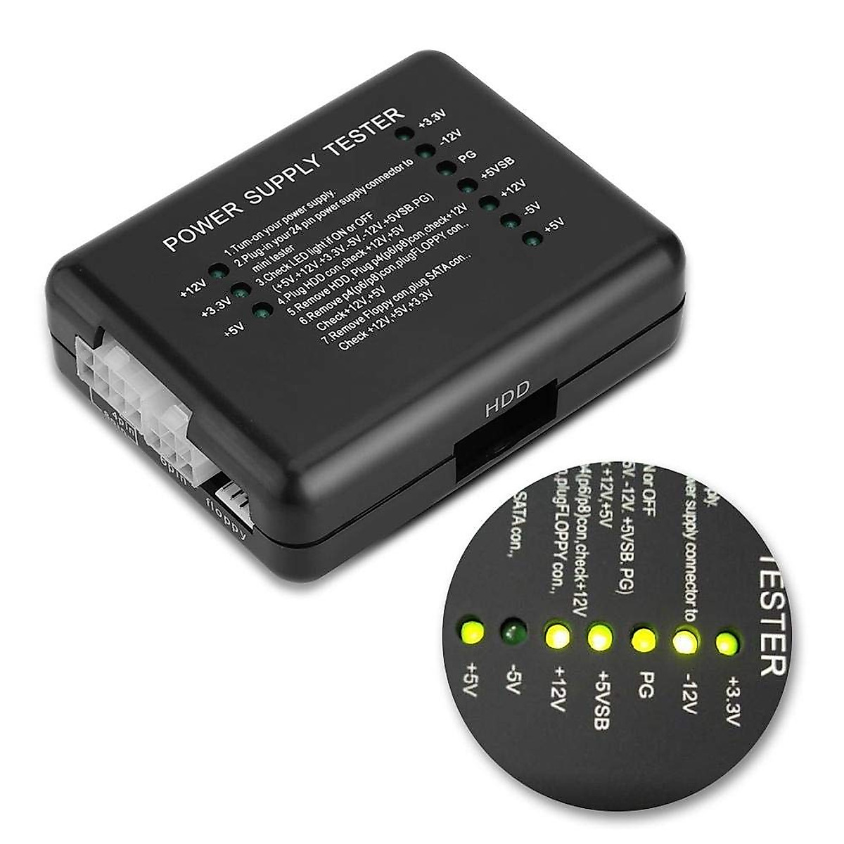 Power Supply Tester for Floppy for HDD for CDROM for SATA, 20/24 Pin Computer Power Supply Tester Checker, 4 Pin(P4), 8 Pin(Dual CPU), 6 Pin(PCIExpress)