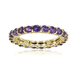 Ice Gems Yellow Gold Flashed Silver African Amethyst 3mm Round-cut Eternity Ring, Size 6