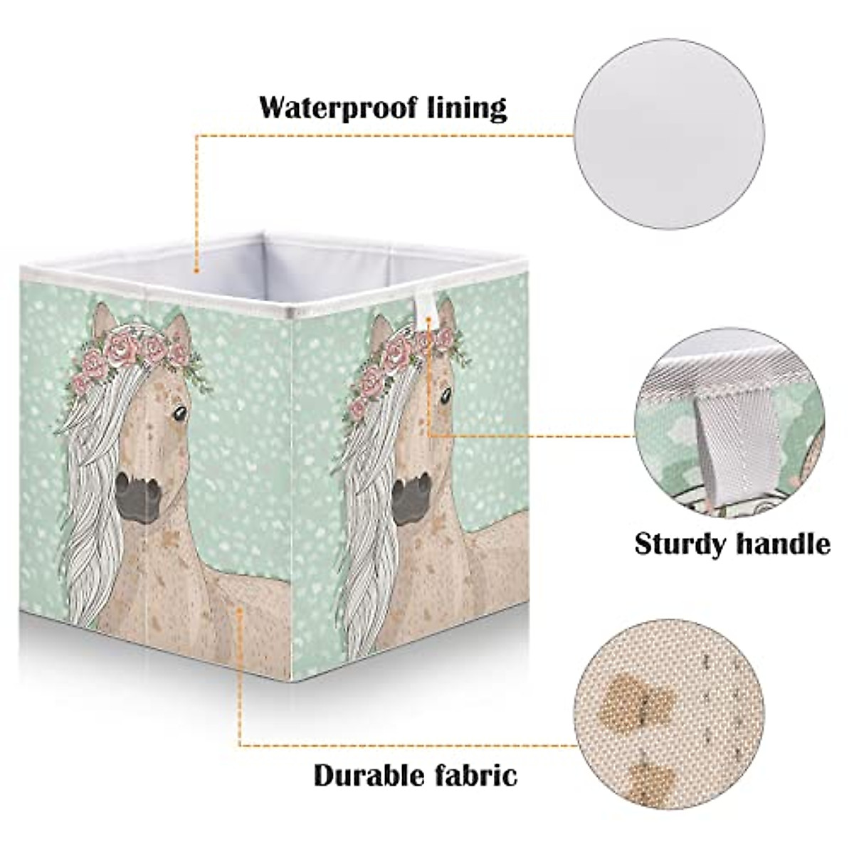 Kigai Flower Horse Storage Basket Cube Box Foldable Canvas Storage Basket for Clothes Storage,Toy Box,Home Storage