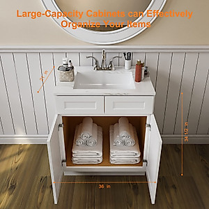 LOVMOR 36" Bathroom Vanity, Kitchen Base Cabinet, Single Sink Storage Unit, Pedestal Sink Storage Cabinet, Large Capacity for Laundry Room, Kitchen, Shower Room & Utility Room