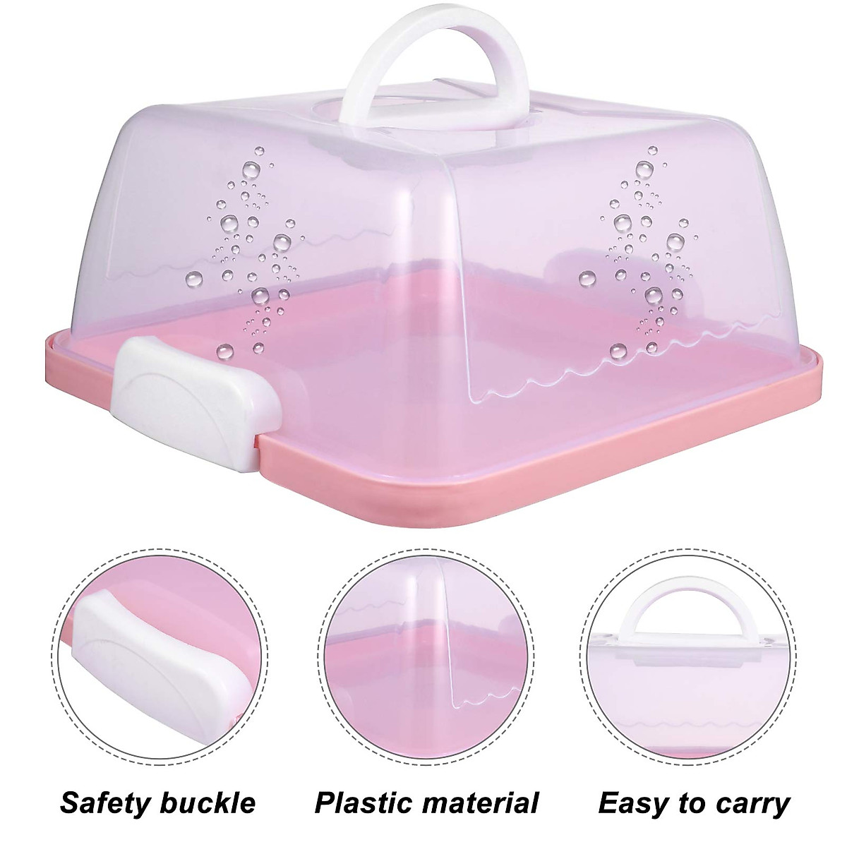 BESTOYARD Locking Cake Carrier Square Storage Container Stand for Cupcakes and Cakes with Collapsible Handles Pink,15536186GQMGRP,25.5x20cm