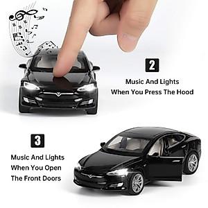 Model S Toy Car, FUBARBAR 1:32 Car Model Diecast Car Toy for Kids Pull Back Alloy Vehicles Hot Wheels Matchbox Mini Boys Scale Cars Birthday Gifts for 3+ Years Old Kids with Music and Lights (Black)