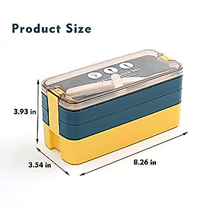 Onanuto Bento Box Adult Lunch Box, 3 in 1 - kids bento box kit with Sandwich Cutters, Microwave Safe Lunch Containers with Lunch Bag Stackable Bento Lunch Box Set (Blue)