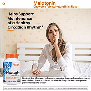 Doctor's Best Melatonin, Helps Promote Healthy Sleep, Jet-Lag, Brain Health & Cognitive Function, Non-GMO, Vegan, Gluten Free, 5 Mg, 120 Chewable Tablets