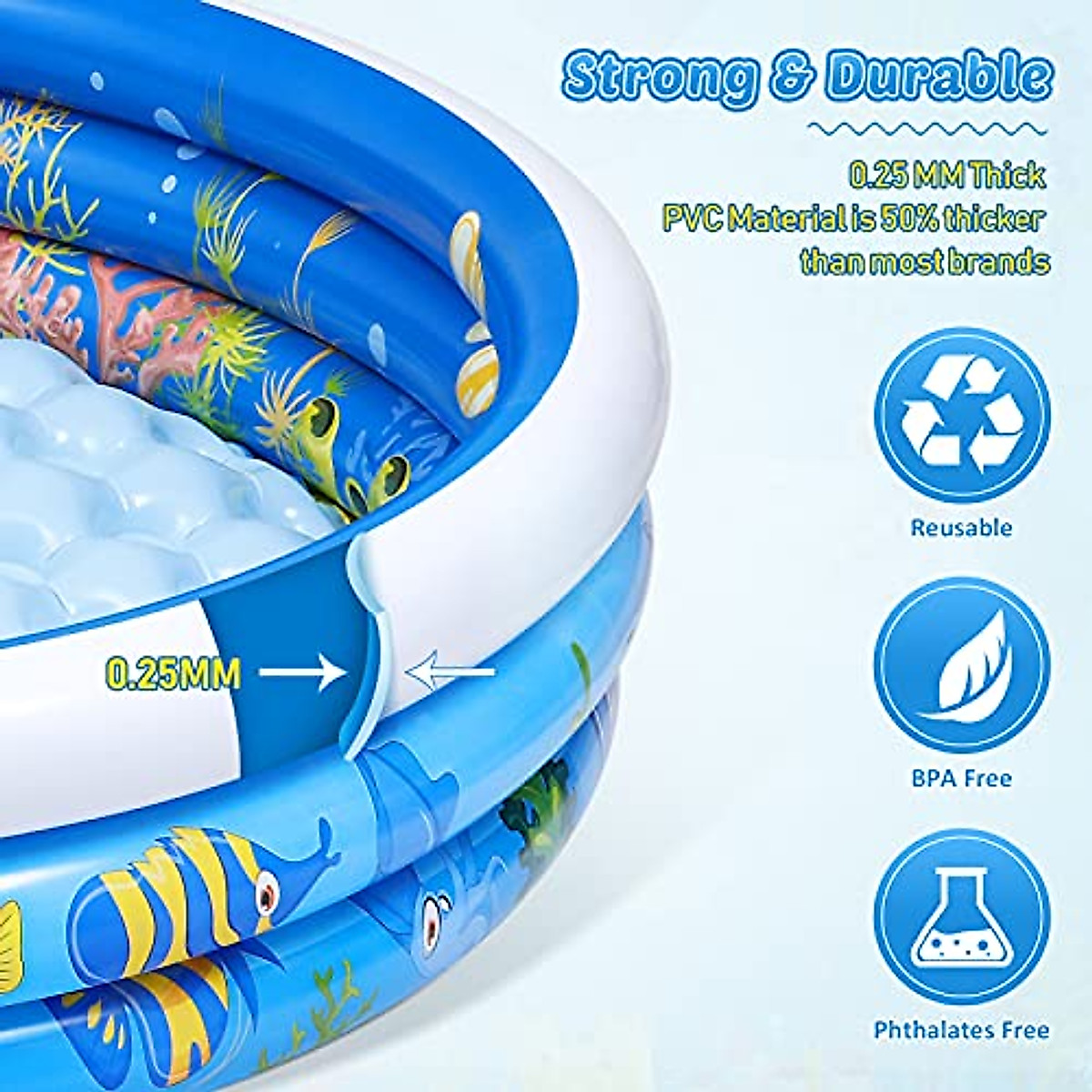 TOYANDONA Inflatable Kiddie Pool, Kids Outdoor Water Pool Inflatable Swimming Pool Summer Wading Pool for Kids Backyard Garden Indoor Ball Pit Pool (150x35cm)