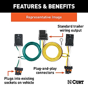 CURT 56014 Vehicle-Side Custom 4-Pin Trailer Wiring Harness, Fits Select Chevrolet Corvette, Ford Focus, Ranger