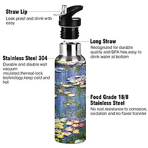 ALAZA Monet Painting Water Bottle with Straw Lid Vacuum Insulated Stainless Steel Thermo Flask Water Bottle 20oz 77