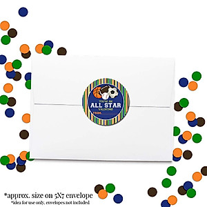 All Star Sports Valentine Party Favor Sticker Labels for Boys, 40 2" Party Circle Stickers by AmandaCreation, Great for Classroom Valentines, Envelope Seals, Gifts & Treats