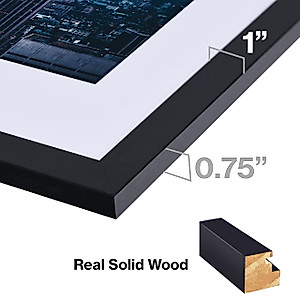 Frame Amo 24x36 Black Solid Wood Picture Frame with 19.5x29.5 White Mat Opening for 20x30 Image, 1 Inch Border, Acrylic Face