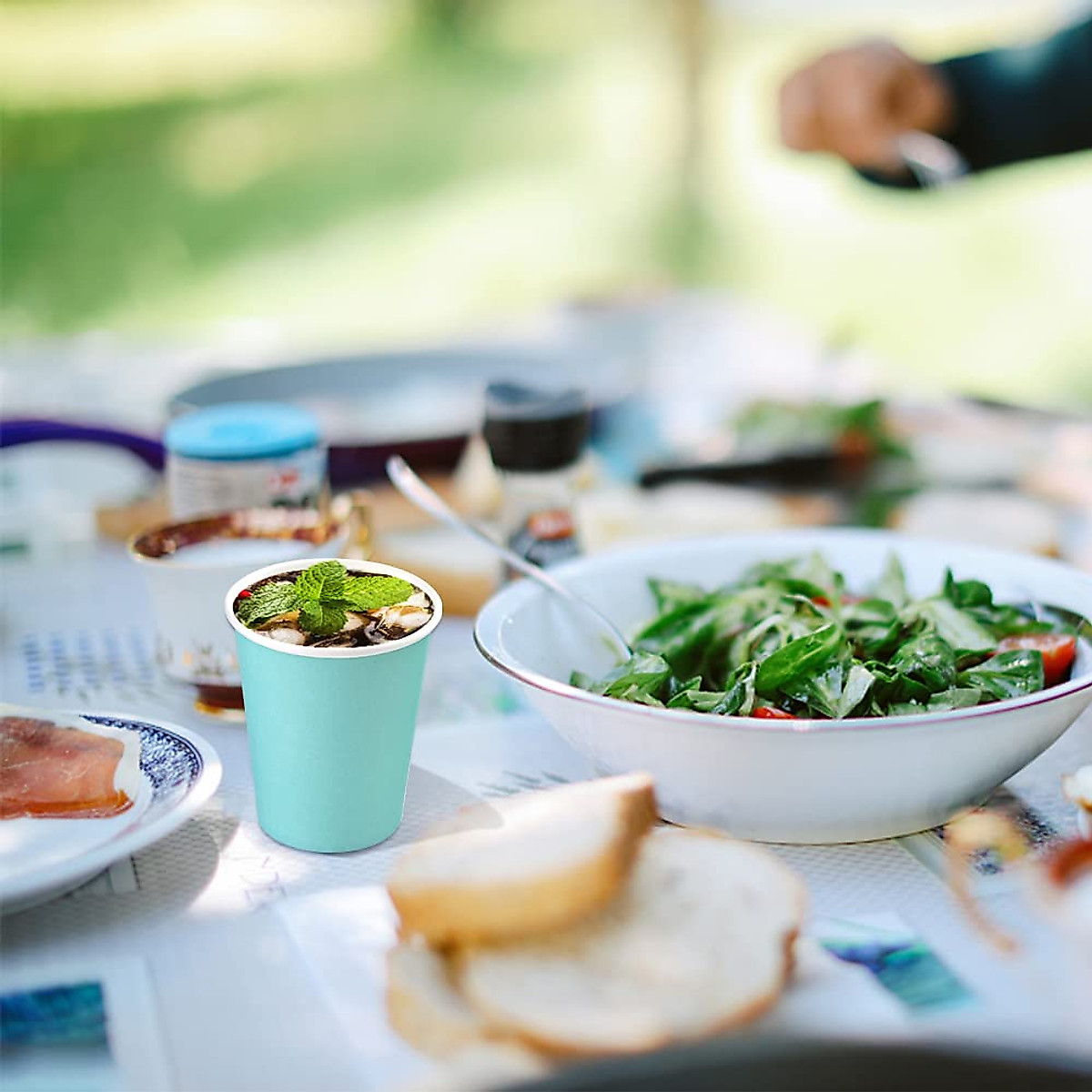 [150 Pack] Paper Cups 8 Oz, Disposable Paper Coffee Cup, Hot or Cold Beverage Drinking Paper Cups, Paper Cups for Party, Picnic, BBQ, Travel, and Event(Light Blue)