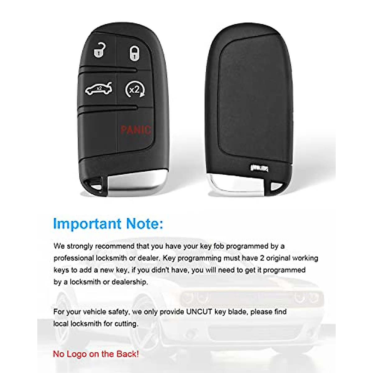 CAUORMOTE Keyless Entry Remote Control Car Key Fob for Dodge Dart Charger Challenger Chrysler 300, 5 Buttons Key Fob Replacement FCC ID M3N-40821302, Pack of 2