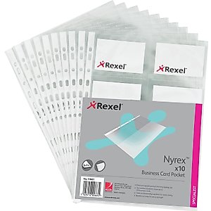 Rexel Nyrex Business Card Pockets for 20 Cards A4 Clear (10 Pack)