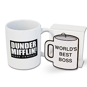 JUST FUNKY The Office “World’s Best Boss” 11 oz Mug and Vanilla Air Freshener Combo Gift Pack | The Office Gift | The Office Merchandise | Officially Licensed
