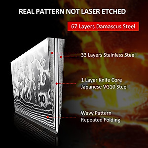 PAUDIN Damascus Knife Set 3 PCS, Kitchen Knife Set with Japanese VG10 Steel Core, Ultra Sharp Chef Knife Set with Full Tang G10 Handle, Damascus Kitchen Knives